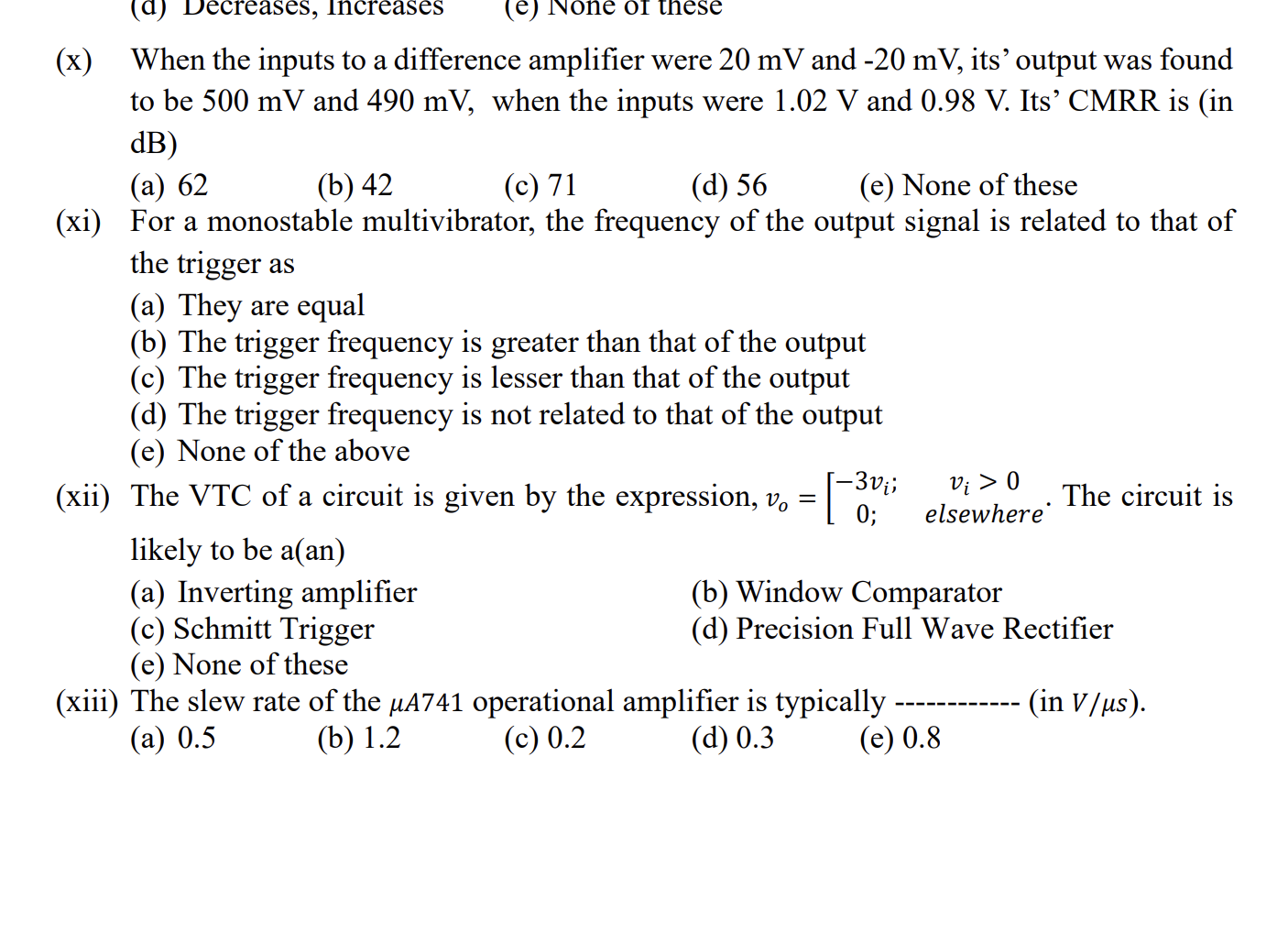 Solved (x) ﻿When the inputs to a difference amplifier were | Chegg.com