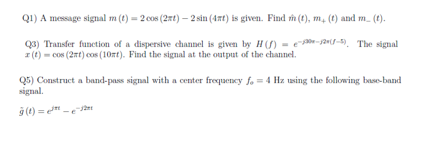 Solved Q1) ﻿A message signal m(t)=2cos(2πt)-2sin(4πt) ﻿is | Chegg.com