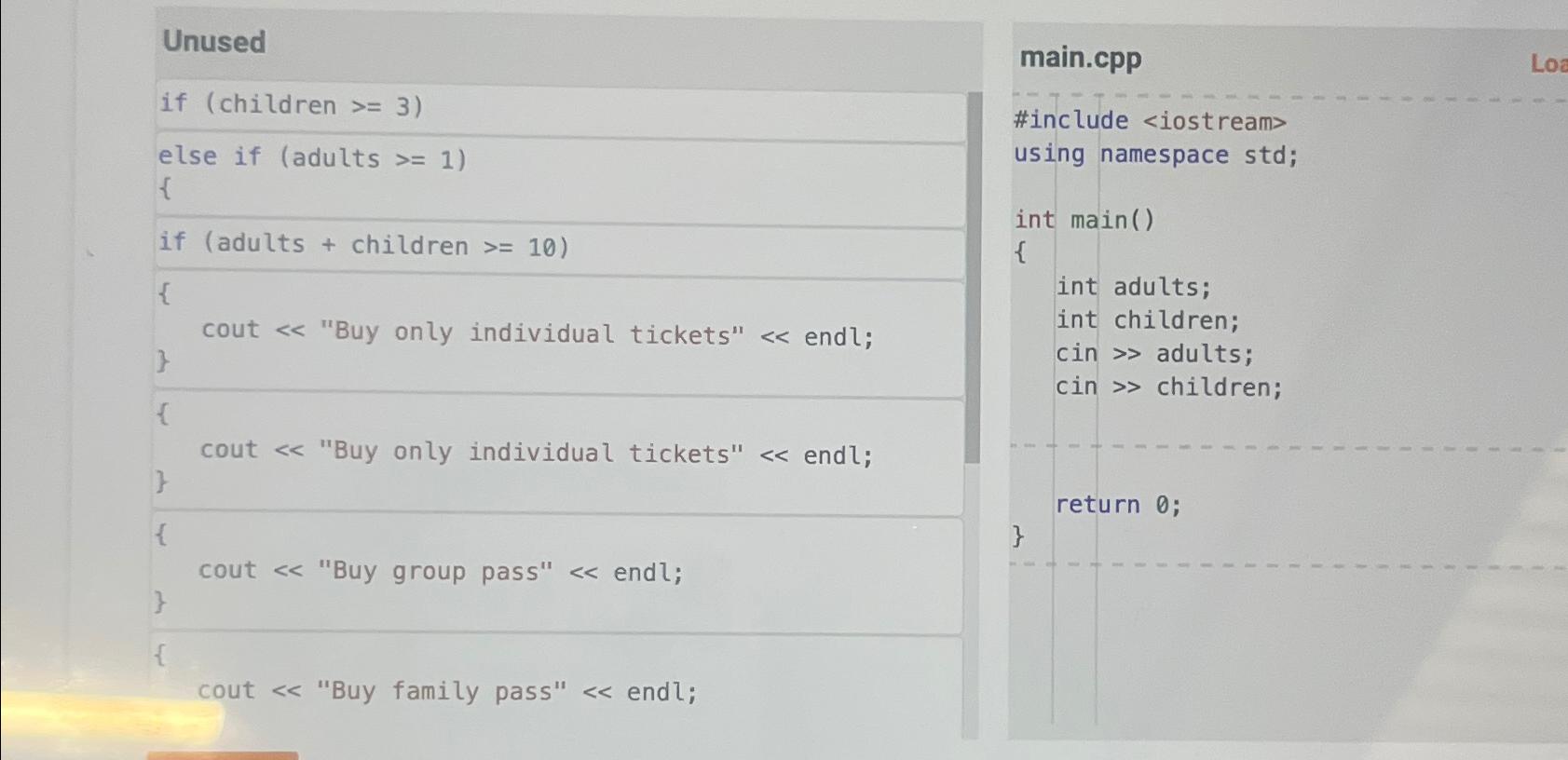 Solved Unusedif (children ≥3 )else if (adults >= 1){if | Chegg.com