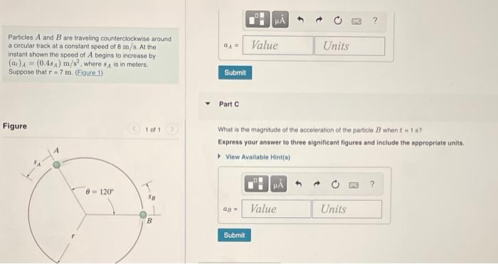 Solved Particles A and B are traveling counterclockwise | Chegg.com