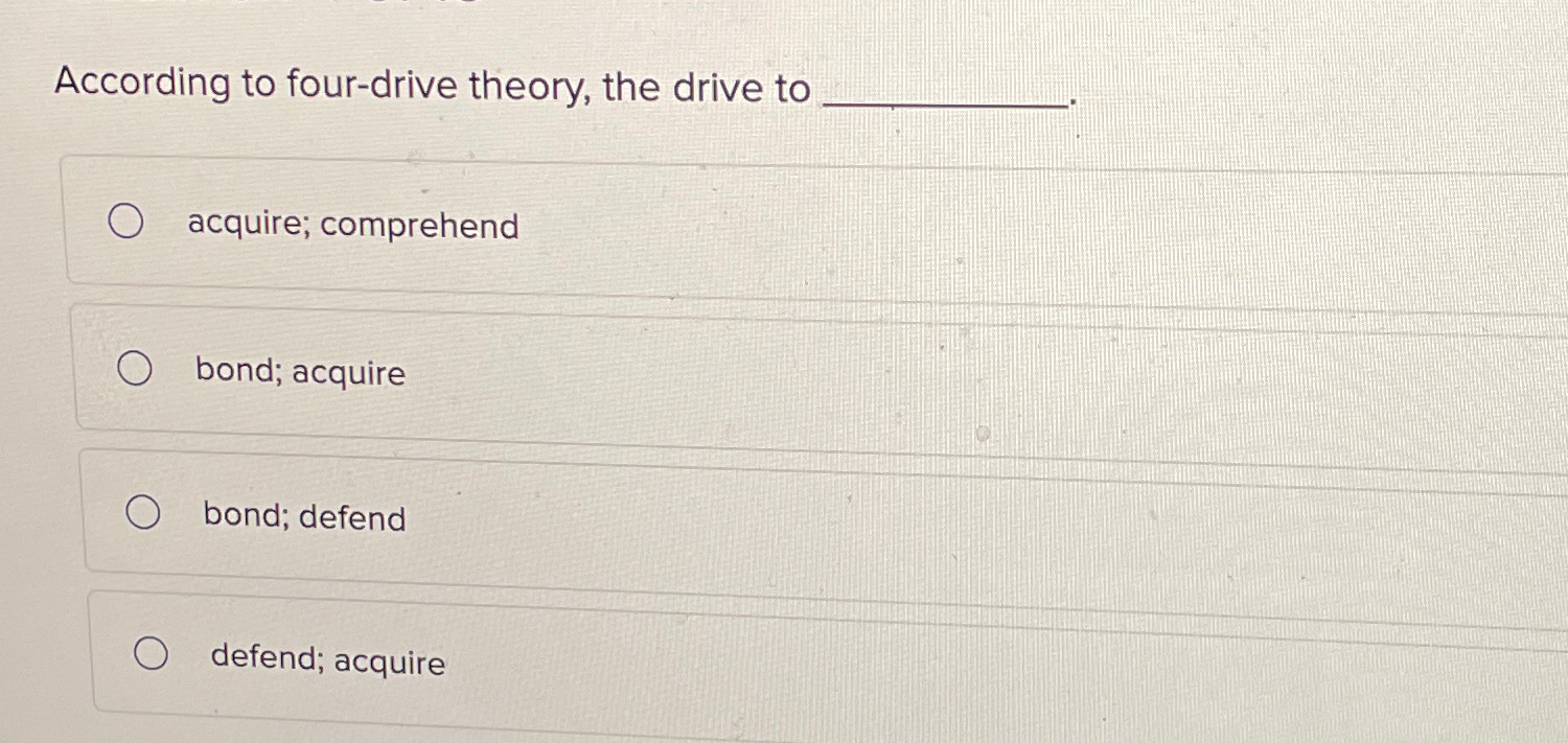 Solved According to four-drive theory, the drive toacquire; | Chegg.com