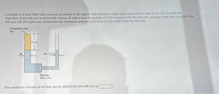 Solved Consider a U-tube filled with mercury as shown in the | Chegg.com