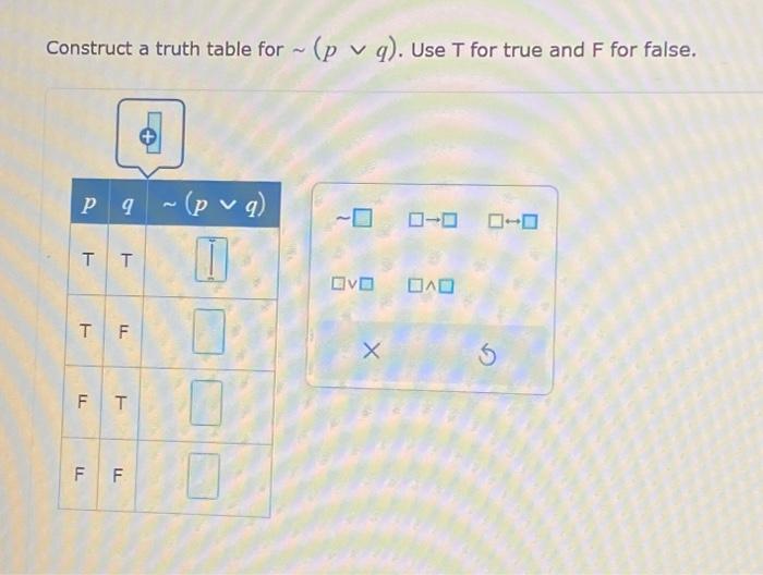 Solved Construct a truth table for ~ (pq). Use T for true | Chegg.com