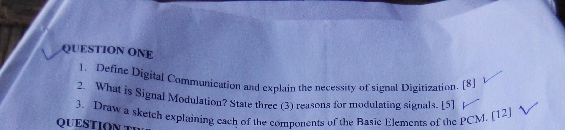 QUESTION ONE 1. Define Digital Communication and | Chegg.com