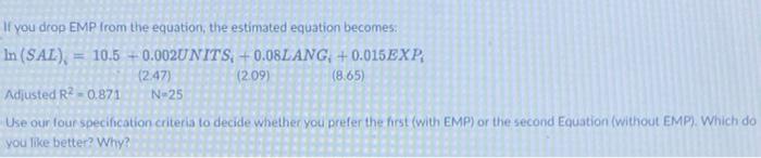 Solved - If you drop EMP from the equation, the estimated | Chegg.com
