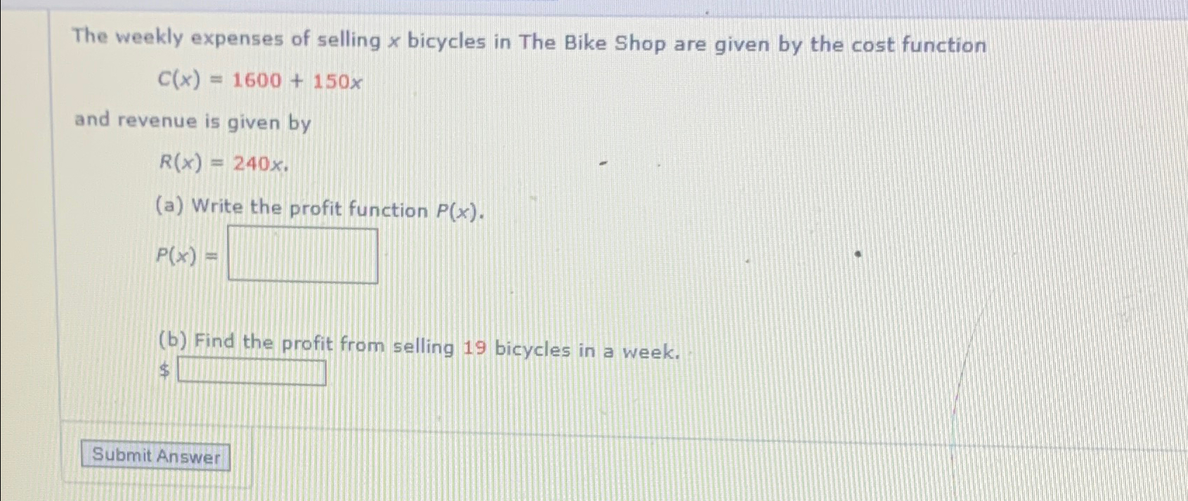 Solved The weekly expenses of selling x ﻿bicycles in The | Chegg.com