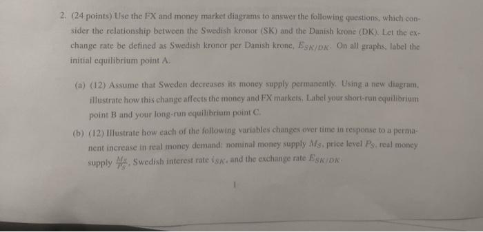 Solved 2. (24 points) Use the FX and money market diagrams | Chegg.com