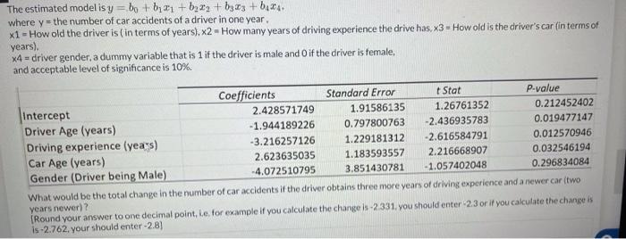 Solved The estimated model is y=b0+b1x1+b2x2+b3x3+b4x4. | Chegg.com