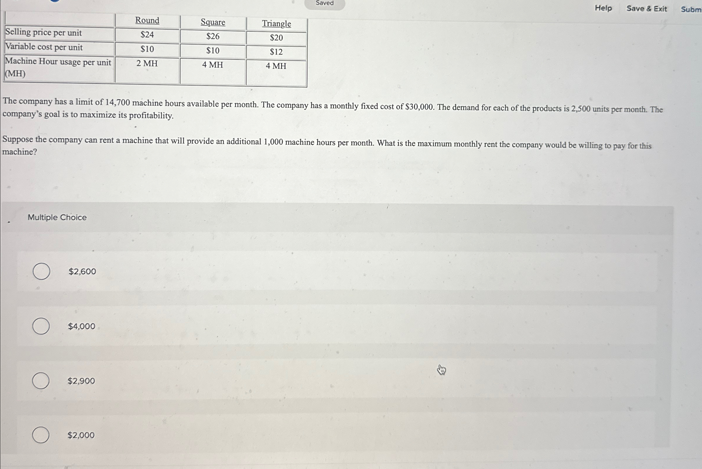 Solved SavedHelpSave & | Chegg.com