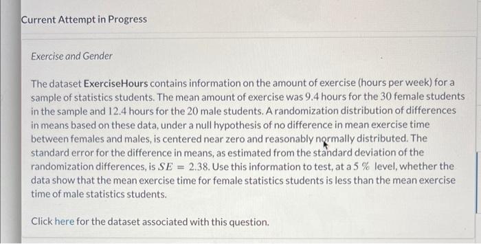 Solved Exercise And Gender The Dataset Exercisehours