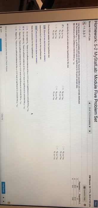 Solved Homework: 5-2 MyStatLab: Module Five Problem Set Save | Chegg.com