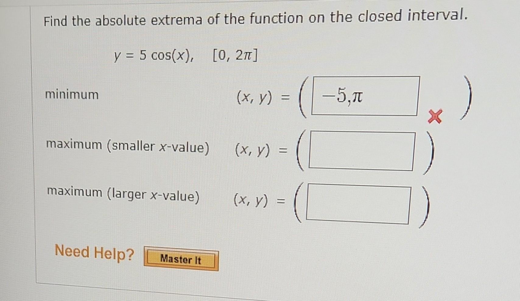 Solved Find the absolute extrema of the function on the | Chegg.com