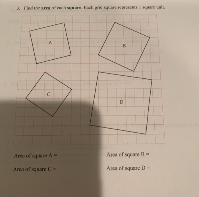 Solved 3. Find the area of each square. Each grid square | Chegg.com