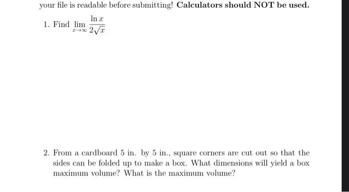 Solved your file is readable before submitting! Calculators | Chegg.com
