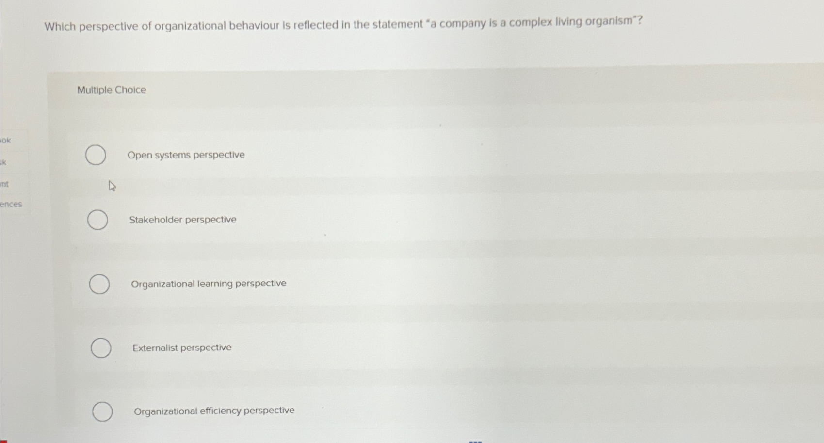 Solved Which perspective of organizational behaviour is | Chegg.com