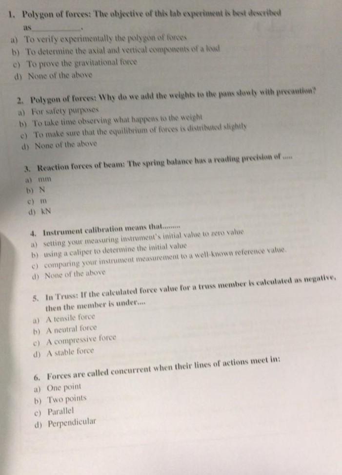 Solved 1. Polygon of forees: The objective of this lab | Chegg.com