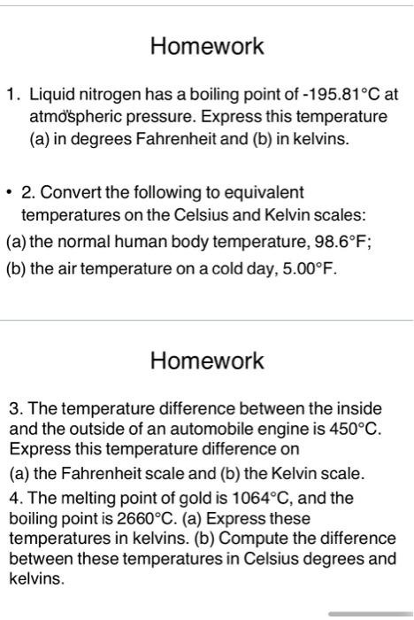 Solved 1. Liquid nitrogen has a boiling point of −195.81∘C | Chegg.com