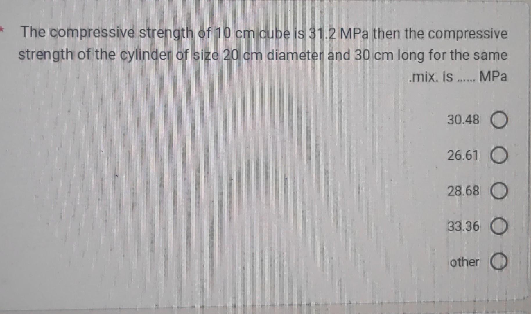 Solved The compressive strength of 10 cm cube is 31.2MPa | Chegg.com