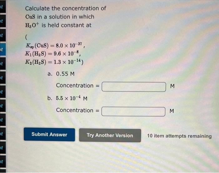 Solved Calculate the concentration of CuS in a solution in | Chegg.com