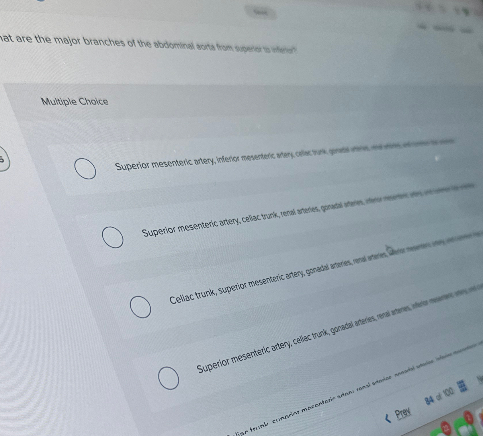 Solved lat are the major branches of the abdominal aorta | Chegg.com