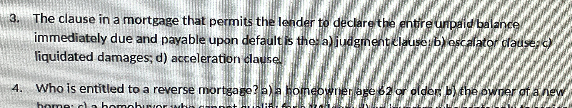 Solved The clause in a mortgage that permits the lender to | Chegg.com