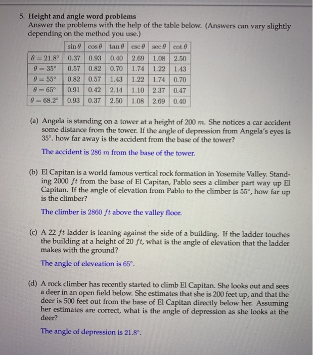Solved 5. Height and angle word problems Answer the problems | Chegg.com