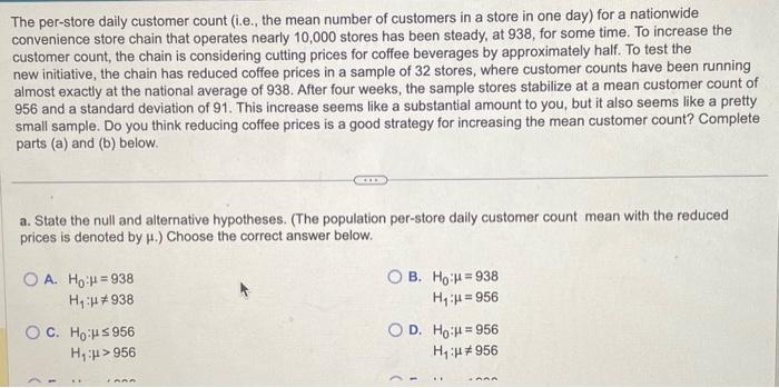 Solved The per-store daily customer count (i.e., the mean | Chegg.com