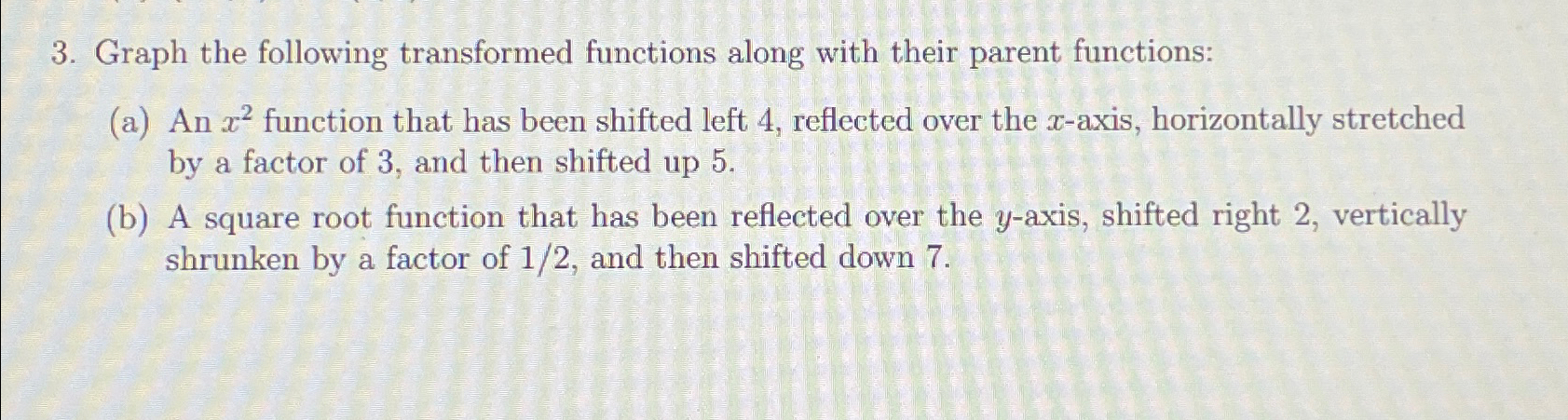 Solved Graph the following transformed functions along with | Chegg.com