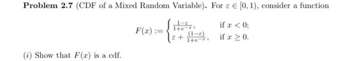 Solved Problem 2.7 (CDF of a Mixed Random Variable). For | Chegg.com