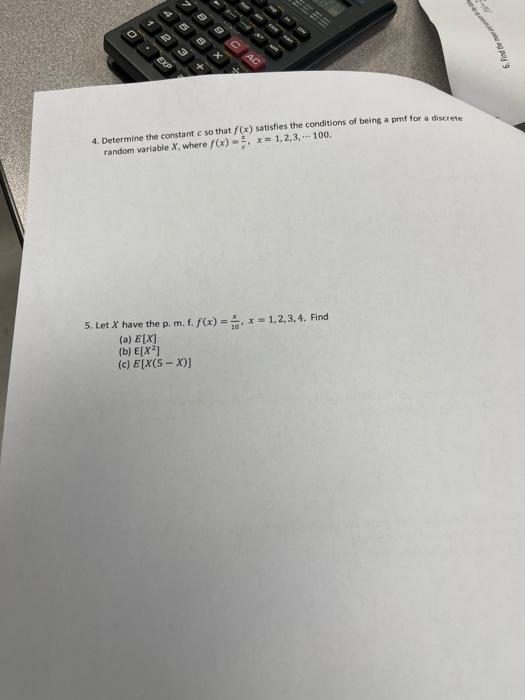 Solved 4. Determine the constant c so that f(x) satisfies | Chegg.com