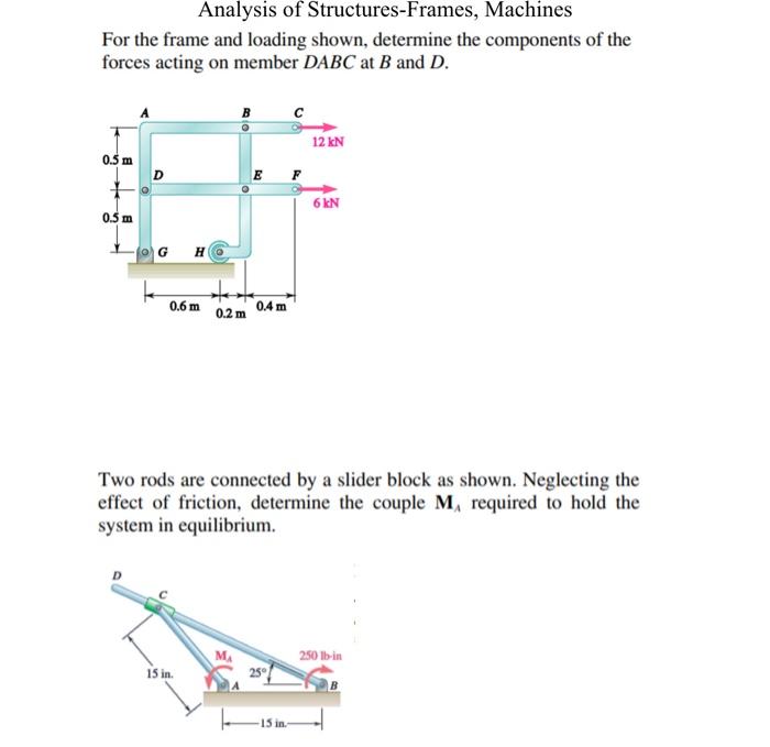 Solved Analysis of Structures-Frames, Machines For the frame | Chegg.com