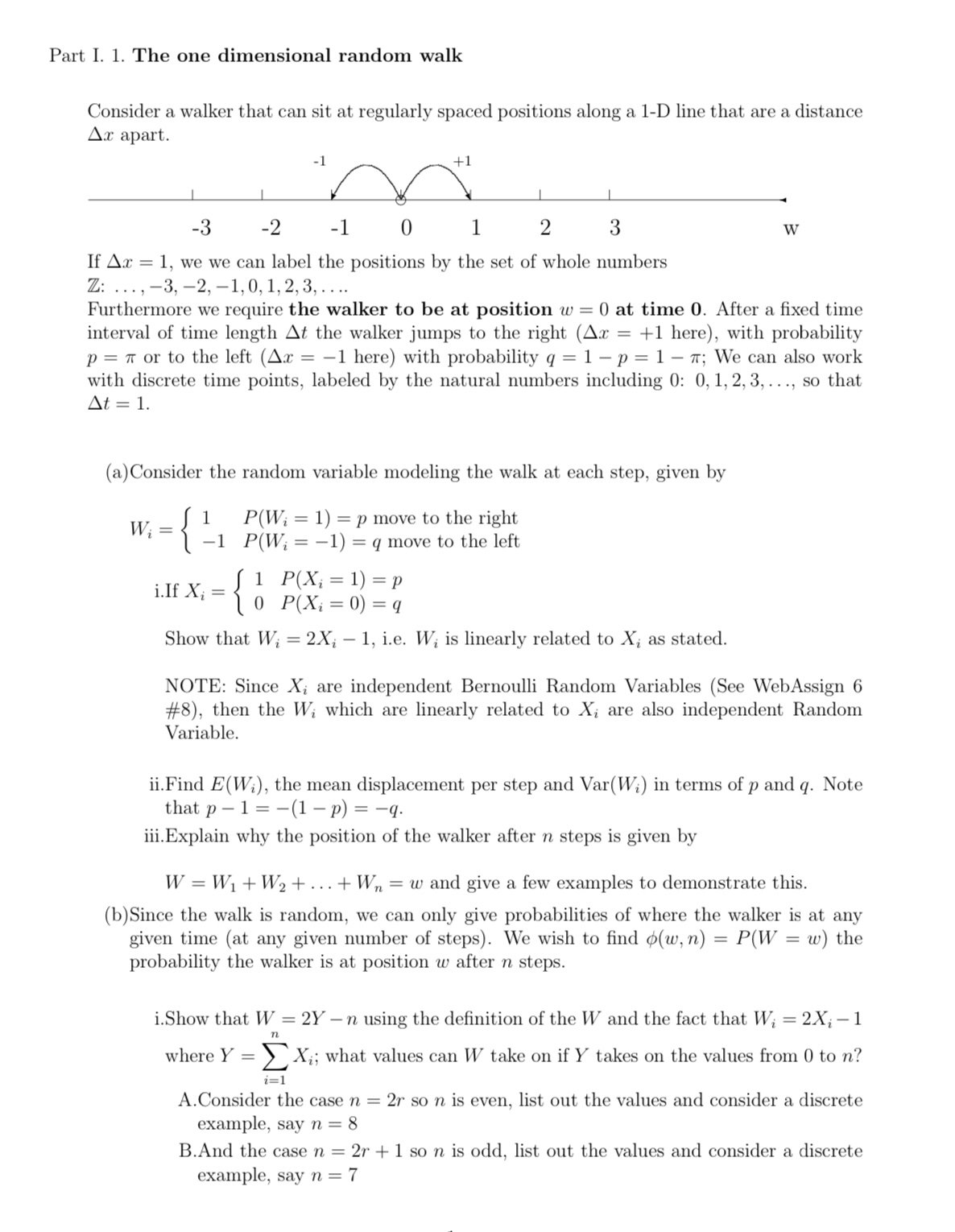 Solved Part I. 1. ﻿The one dimensional random walkConsider a | Chegg.com