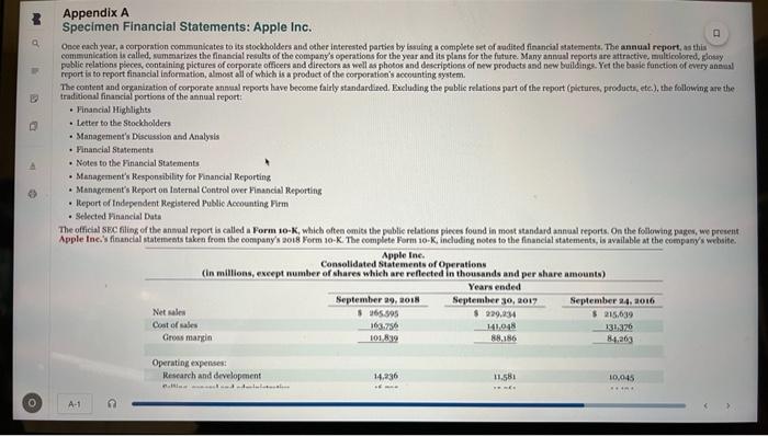 Solved Appendix A Specimen Financial Statements: Apple Inc. | Chegg.com