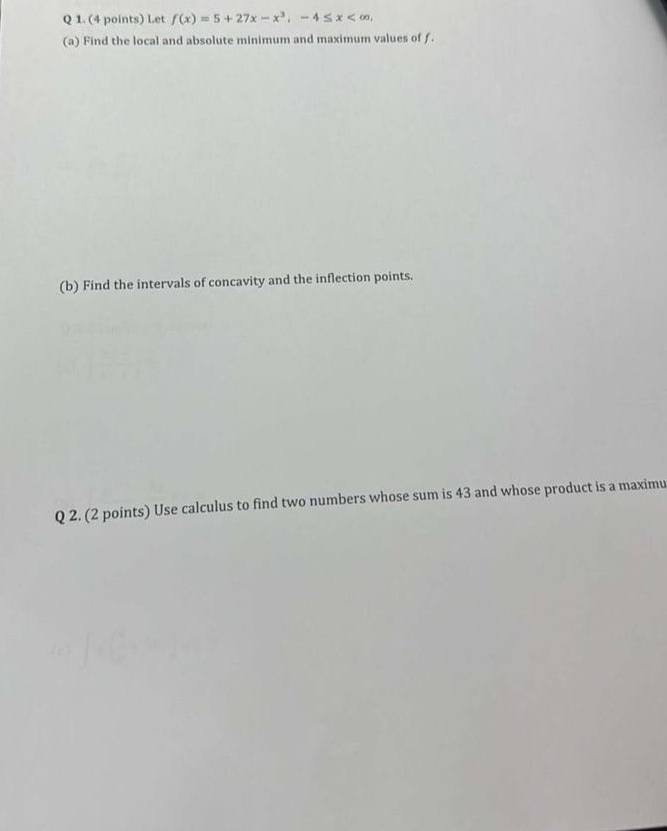 Solved Q1. (4 ﻿points) ﻿Let f(x)=5+27x-x3,-4≤x