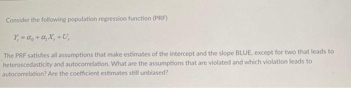 Solved Consider the following population regression function | Chegg.com
