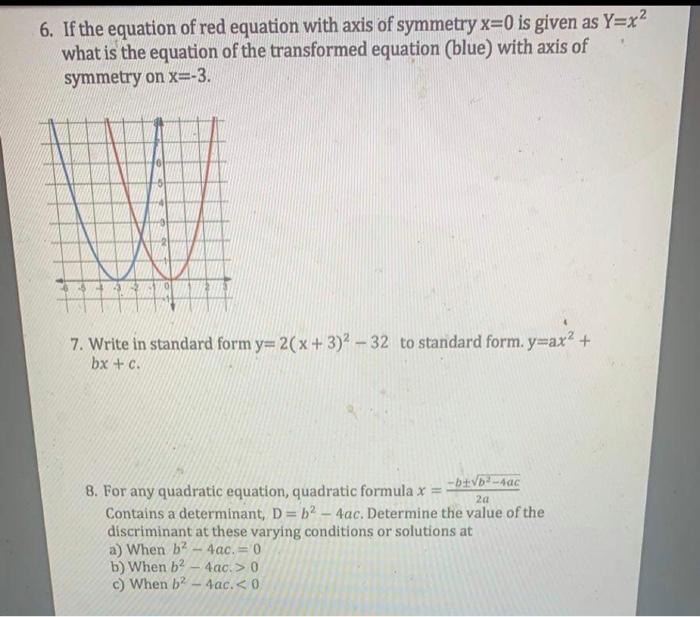 Solved 6. If the equation of red equation with axis of | Chegg.com