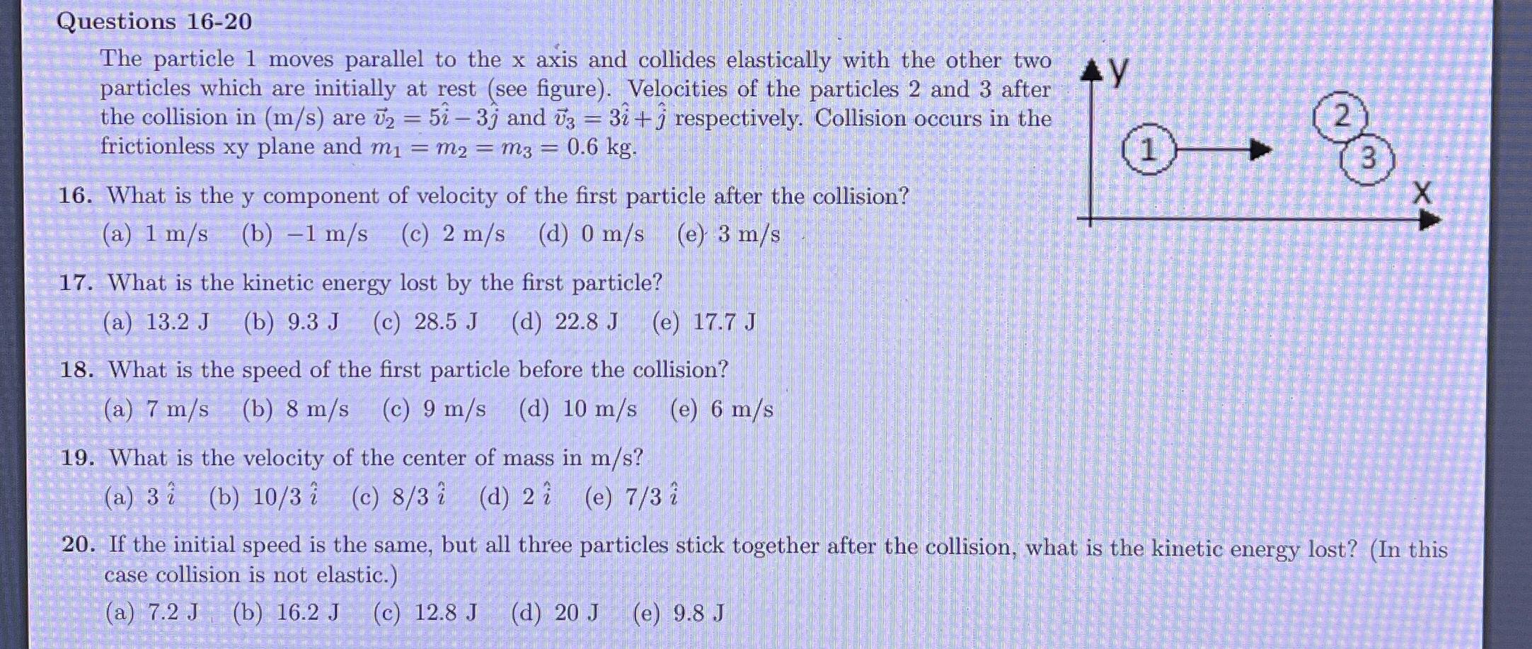 Solved Questions 16-20The particle 1 ﻿moves parallel to the | Chegg.com