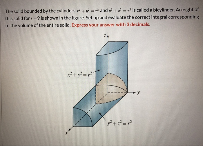 Solved The solid bounded by the cylinders x2 + y2 = r2 and | Chegg.com