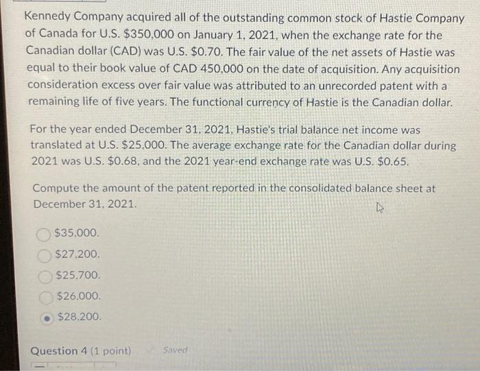 Solved Kennedy Company acquired all of the outstanding | Chegg.com