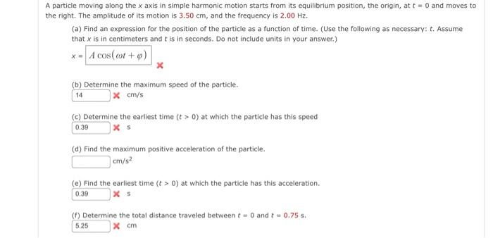 Solved particle moving along the x axis in simple harmonic | Chegg.com