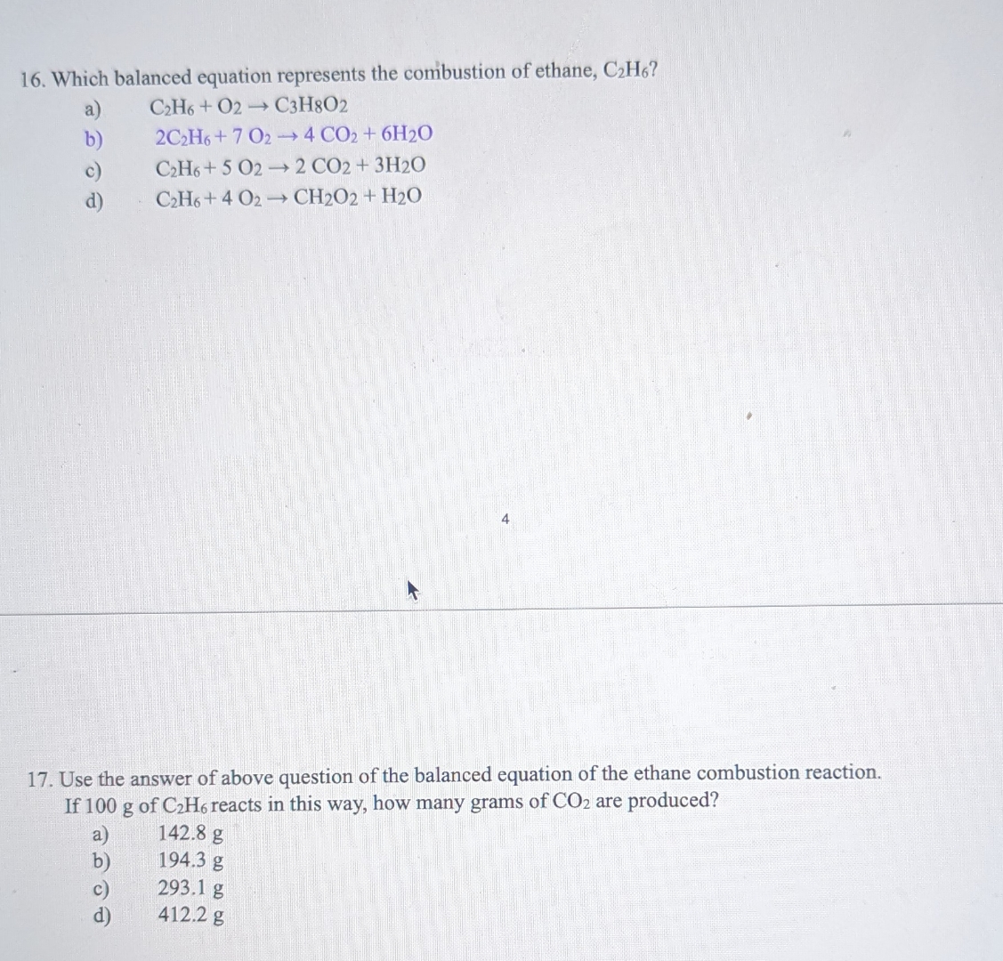 Solved Which balanced equation represents the combustion of | Chegg.com