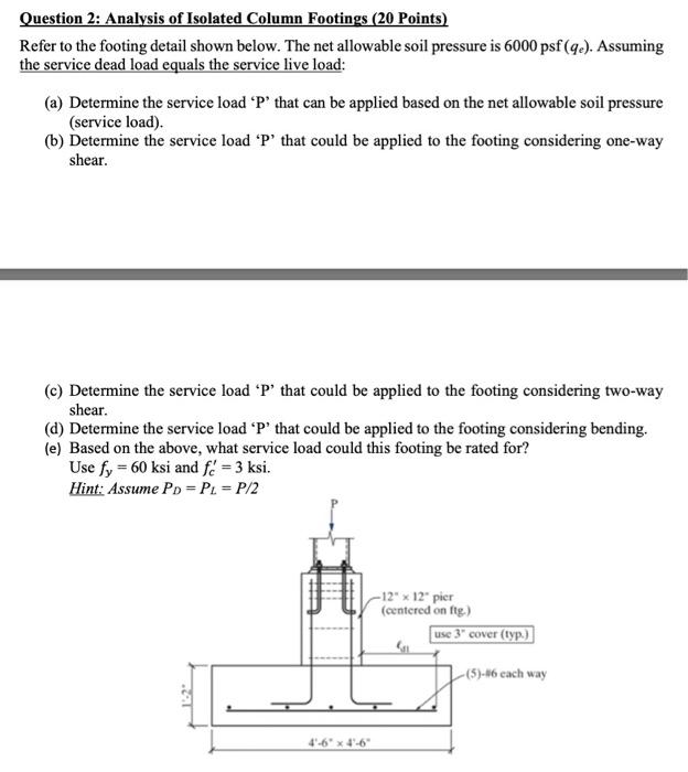 Solved Question 2: Analysis of Isolated Column Footings (20 | Chegg.com