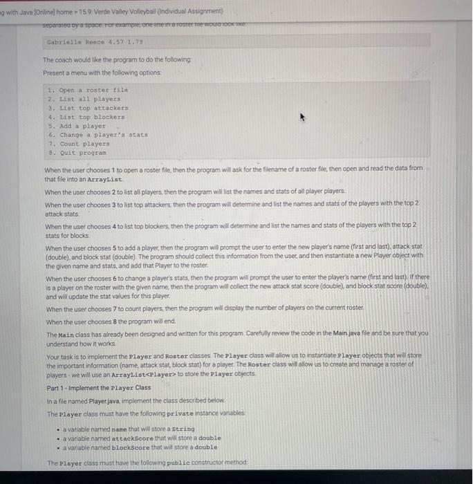 Solved ith Jeve (Online) home159 Verde Valley Volleyball | Chegg.com