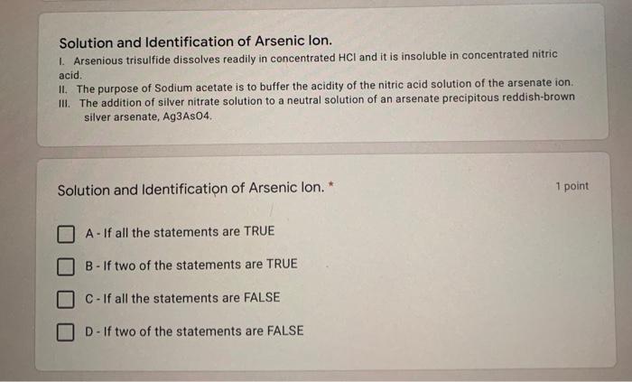 Solved Solution and Identification of Arsenic lon. 1. | Chegg.com