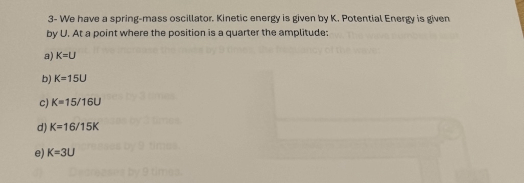 Solved 3- ﻿We have a spring-mass oscillator. Kinetic energy | Chegg.com