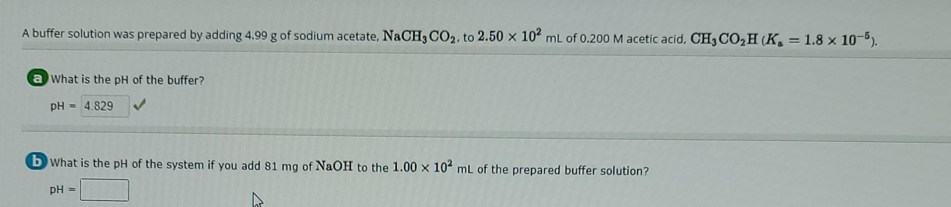 Solved A buffer solution was prepared by adding 4.99 g of | Chegg.com