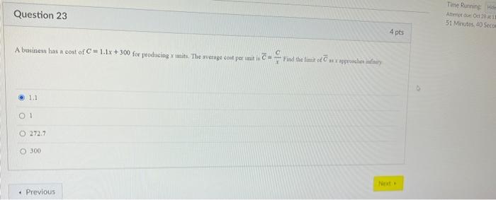 Solved Question 23 1.1 1 272.7 300 | Chegg.com