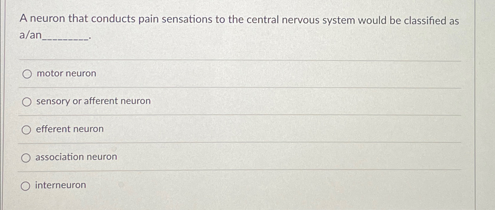 Solved A neuron that conducts pain sensations to the central | Chegg.com