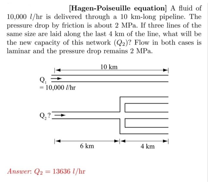 Solved (Hagen-Poiseuille equation) A fluid of 10,000 l/hr is | Chegg.com