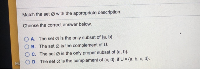 Solved Match the set with the appropriate description. | Chegg.com